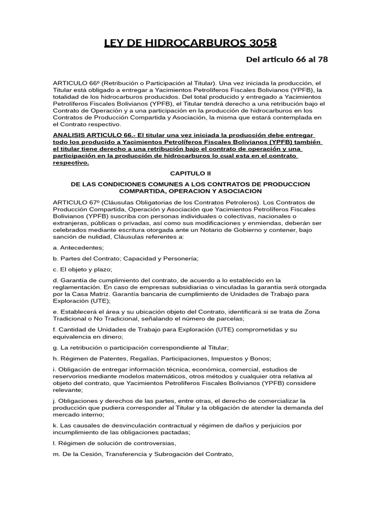 ley de hidrocarburos 3058 | PDF | Petróleo | Bolivia