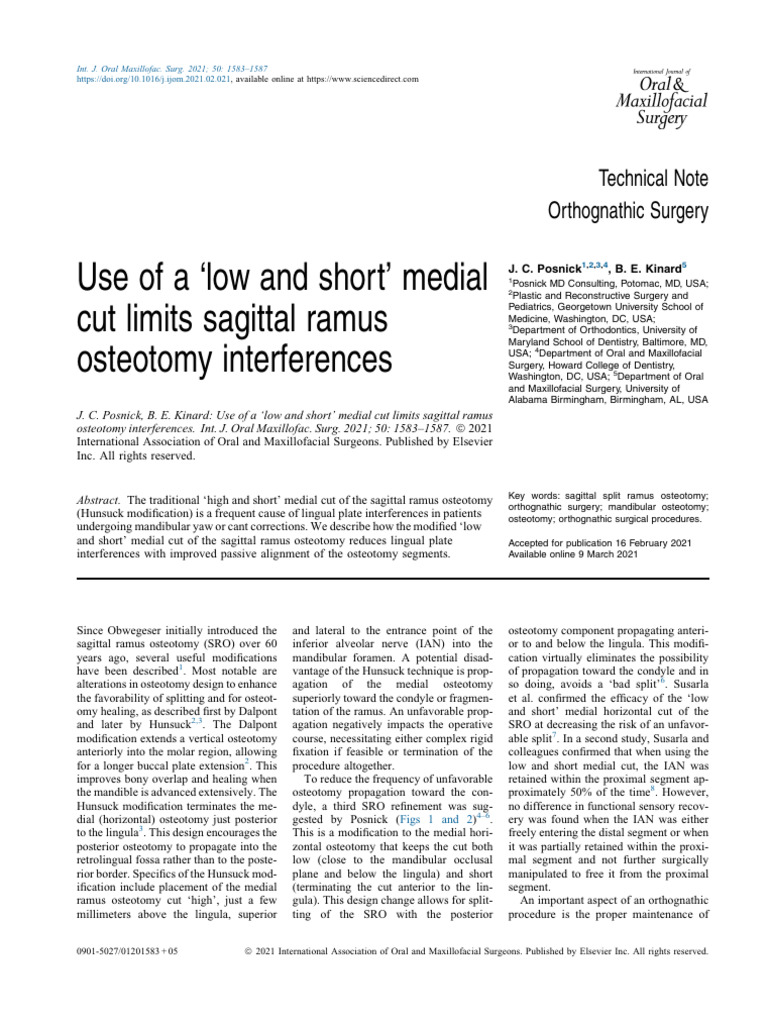 2021 - Use of A Low and Short' Medial Cut Limits Sagittal Ramus ...