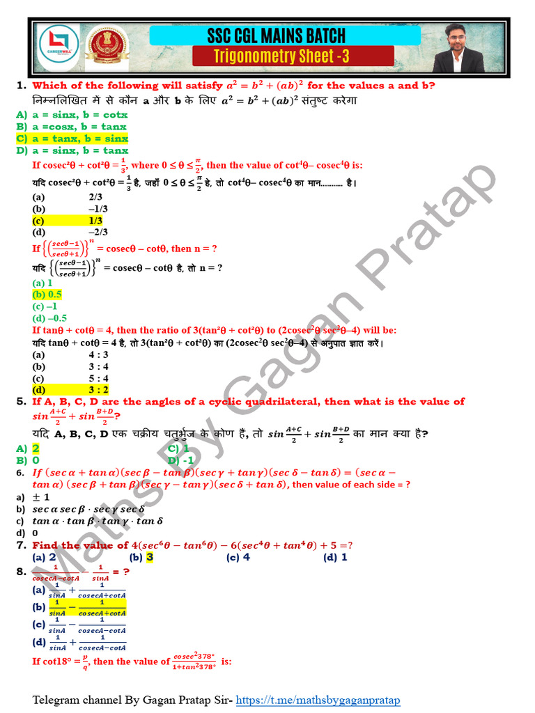 Trigonometry Sheet 3 | PDF | Classical Geometry | Geometry