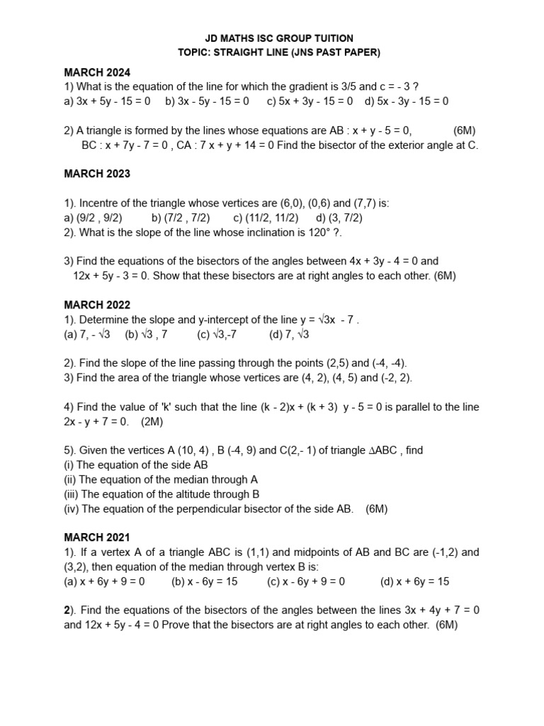 Straight Line JNS PAST PAPER | PDF