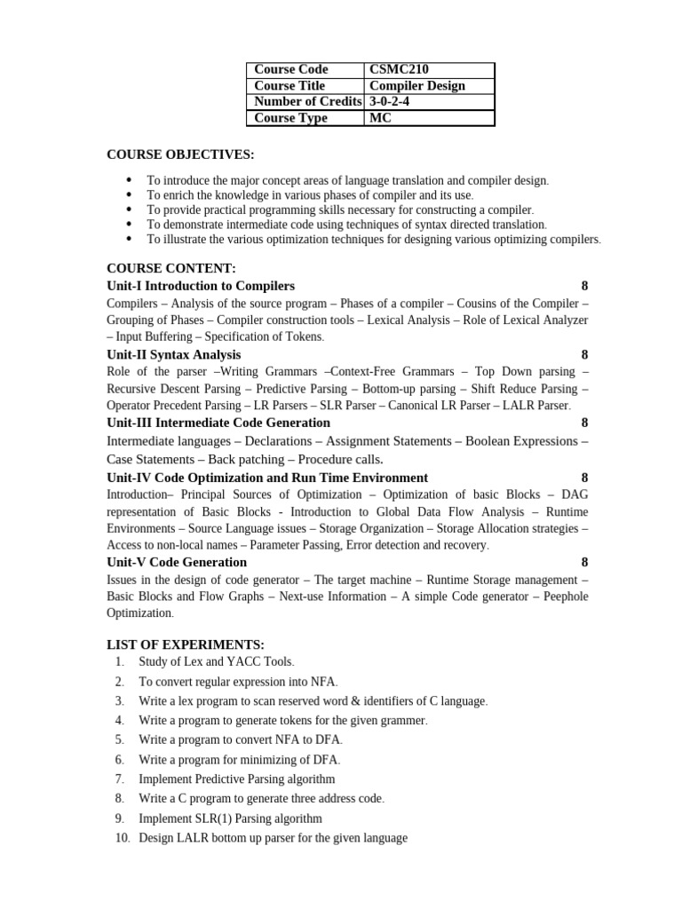 CSMC210 Compiler Design | PDF | Parsing | Compiler