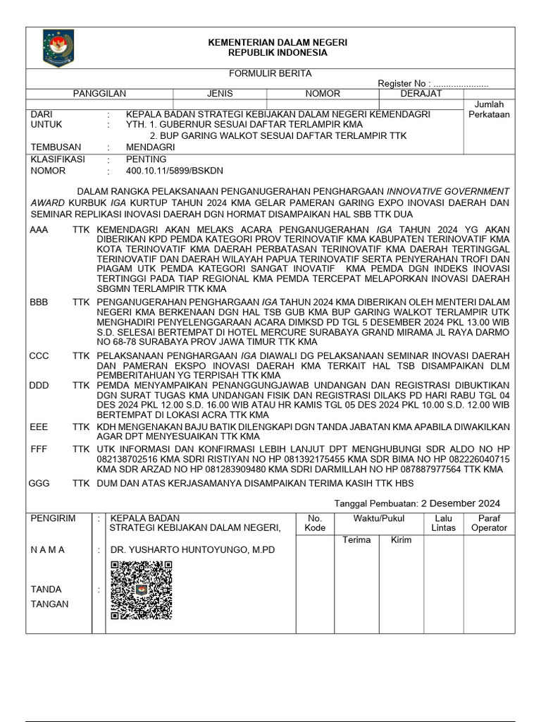 Radiogram Penerima Iga 2024 | PDF