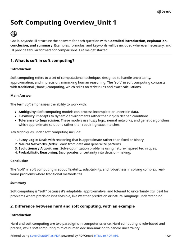 Soft Computing Overview - Unit 1 | PDF | Artificial Neural Network | Fuzzy Logic