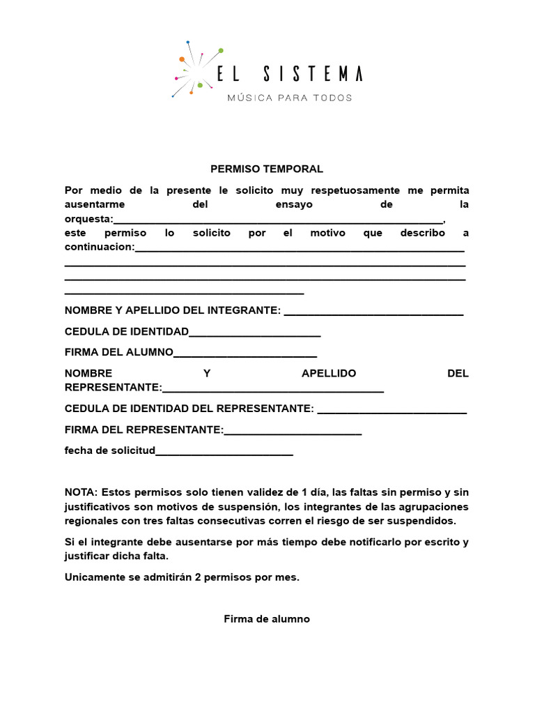 Permiso Temporal de Ausentarse | PDF