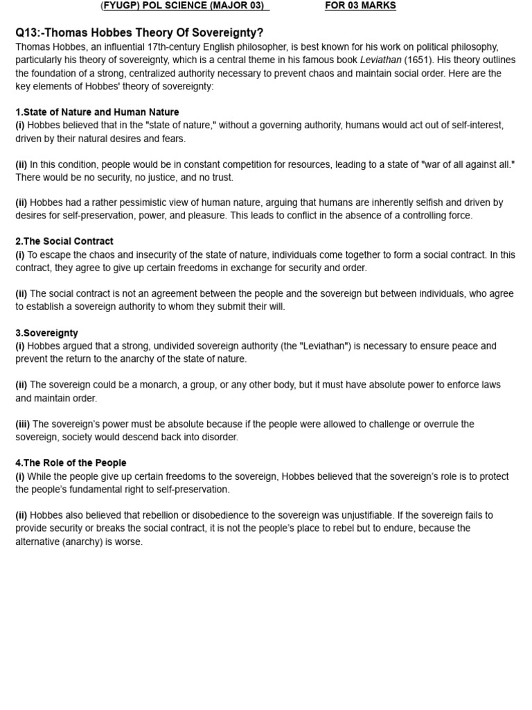Q13 - Thomas Hobbes Theory of Sovereignty | PDF | Social Contract | Sovereignty