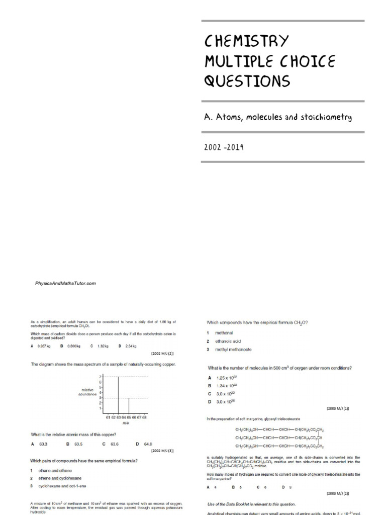 Atoms, Molecules and Stoichiometry | PDF | Applied And ...