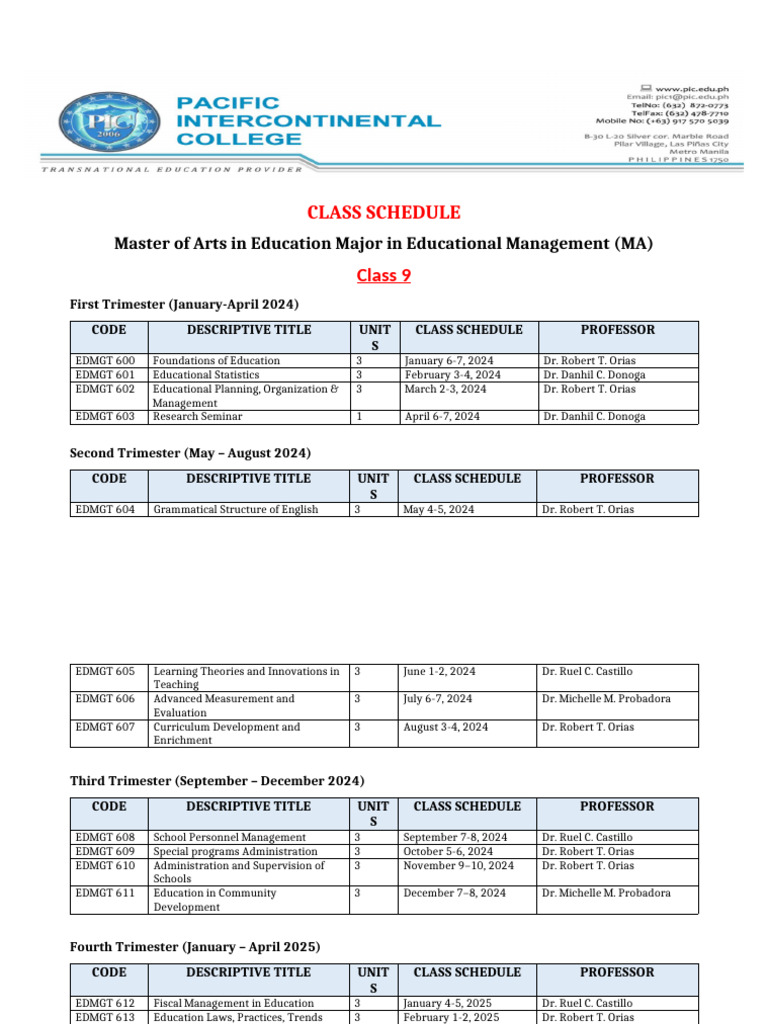 CLASS 9 Class Schedule 1 | PDF