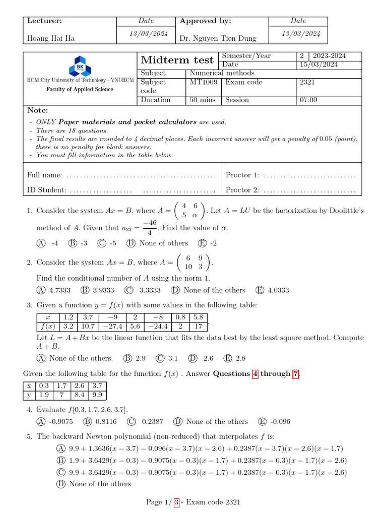 Mid232 | PDF | Interpolation | Mathematics Of Computing