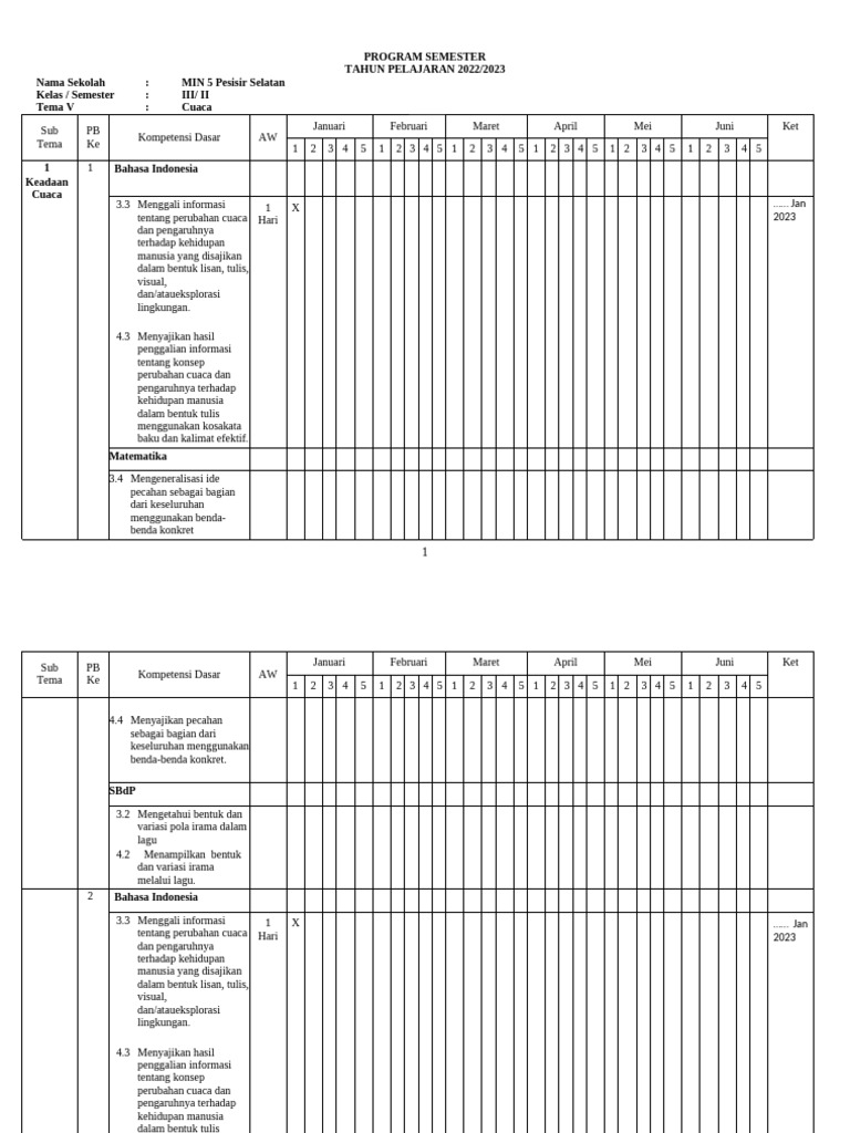 Promes Kelas 3 Smt 2 | PDF