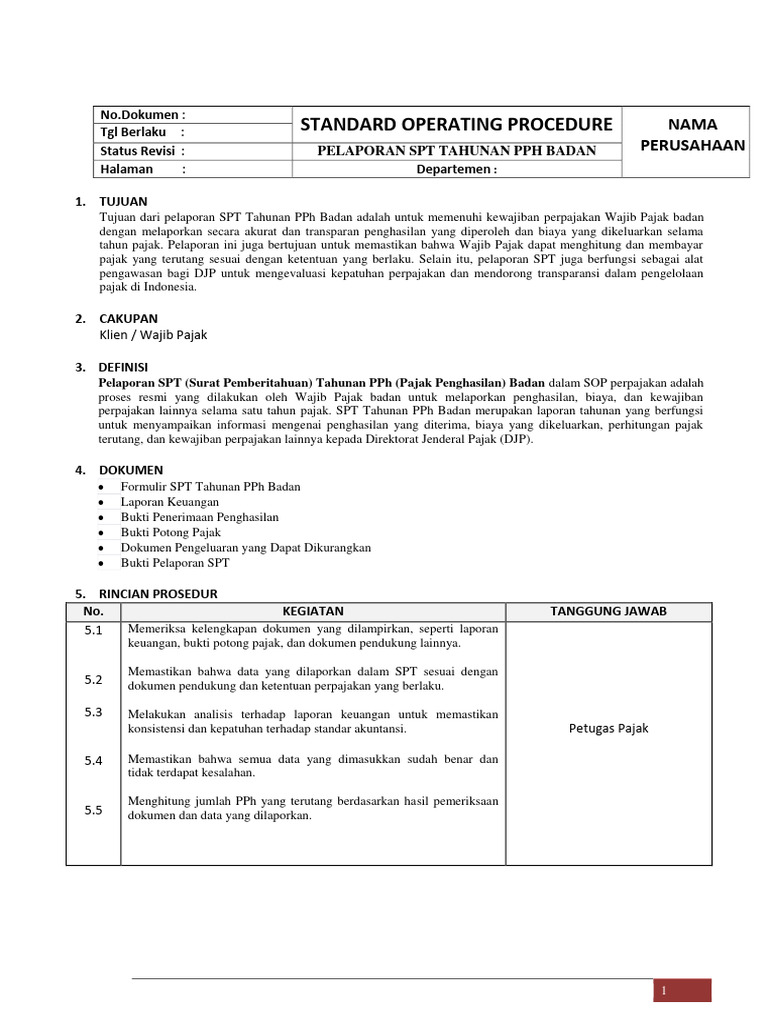 Sop Pelaporan SPT Tahunan PPH Badan | PDF