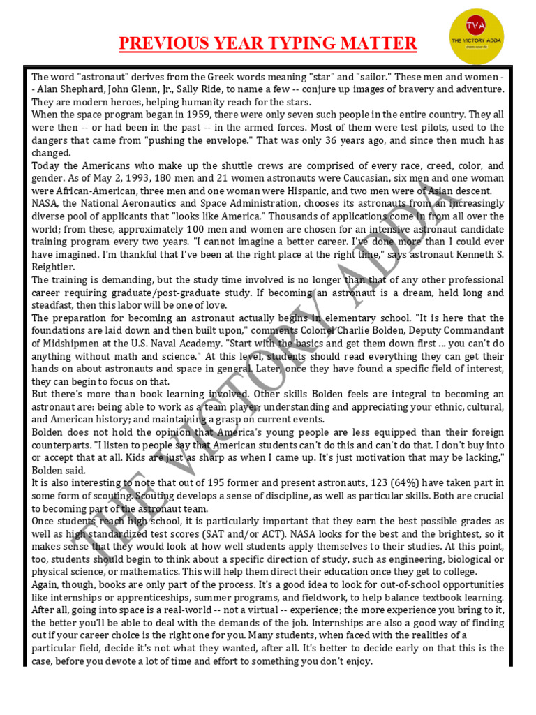 Previous Year Typing Matter | PDF | Astronauts | Nasa