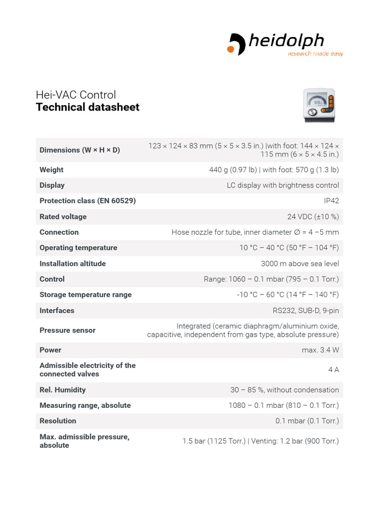 Hei-VAC Control Technical Datasheet | PDF