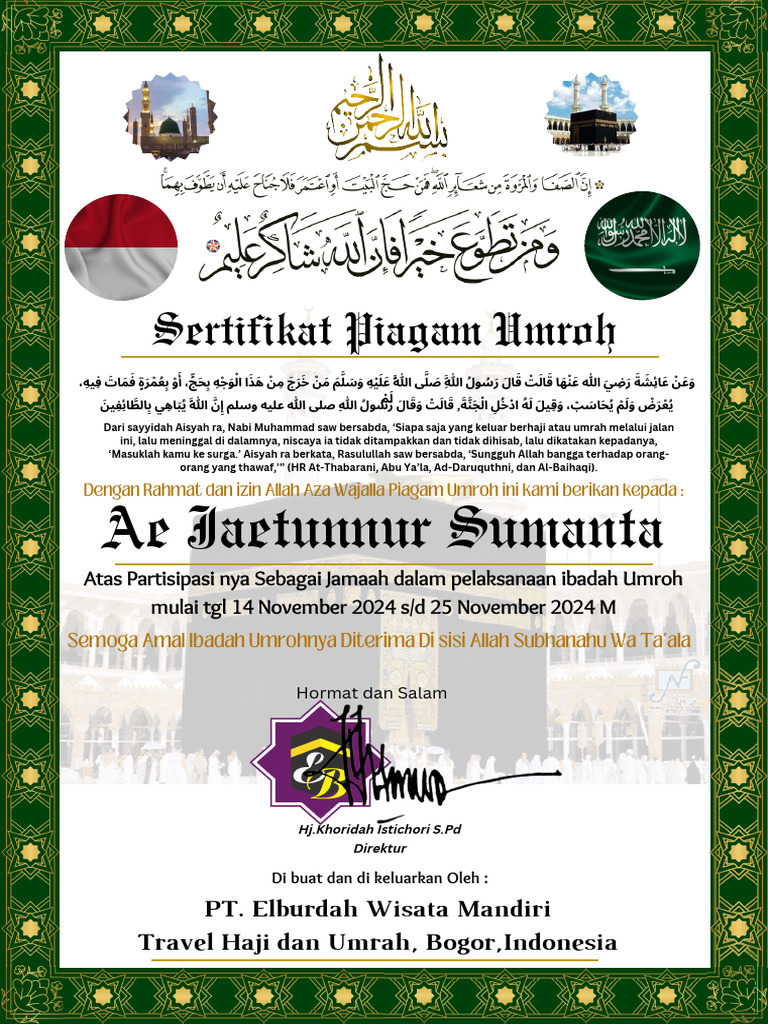 Sertifikat Umroh 14 November 2024 | PDF