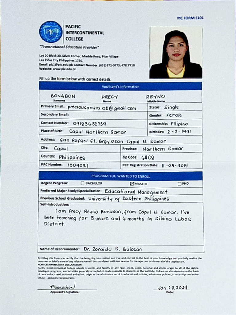 PIC Enrollment Form | PDF