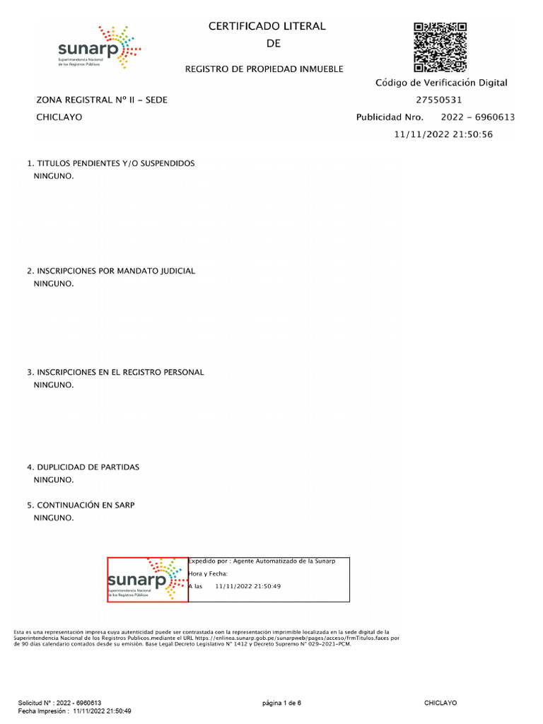 Partida Electronica 11121821 Sunarp (50 Hectareas) - 1 | PDF