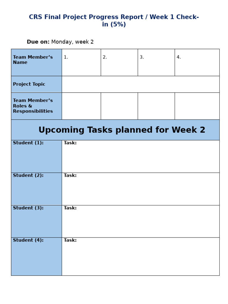 CRS Project Week 1 Progress Report | PDF