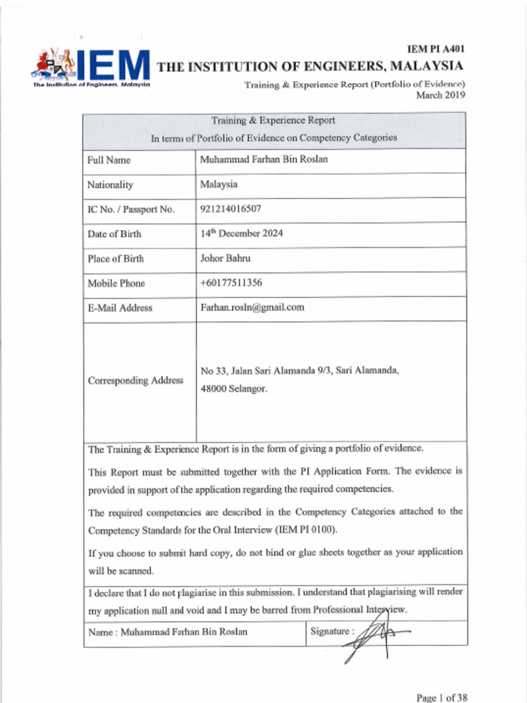 Iem Pi A401 - Training and Experience Report | PDF