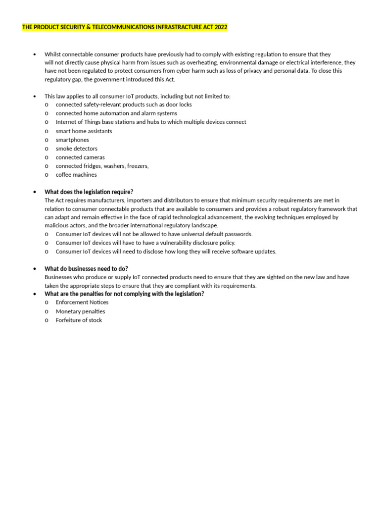 My Note - Product Security & Telecommunications Act 2022 | PDF