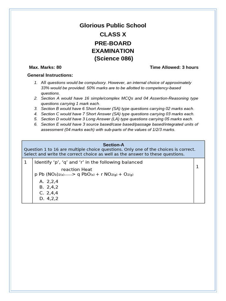 PREBOARD -X SCIENCE | PDF | Fetus | Electrical Resistance And Conductance