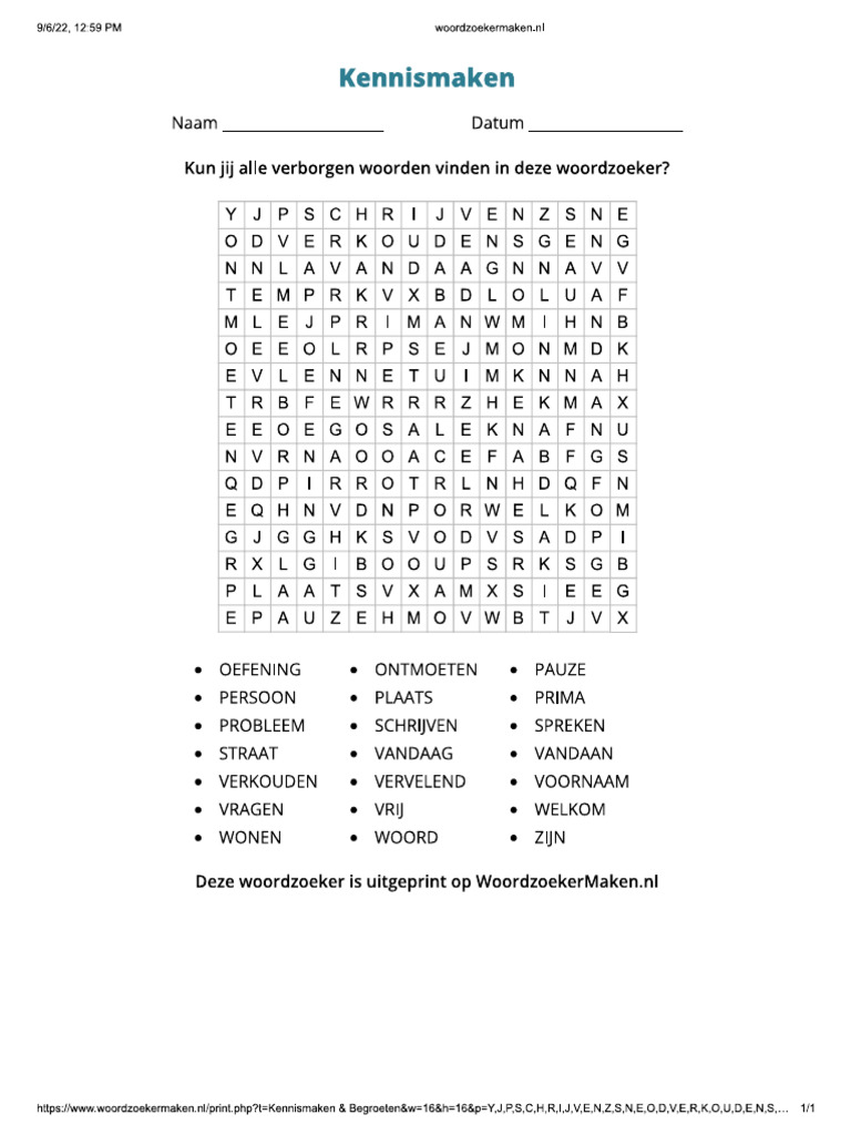 Woordzoeker H1 Deel 2 | PDF