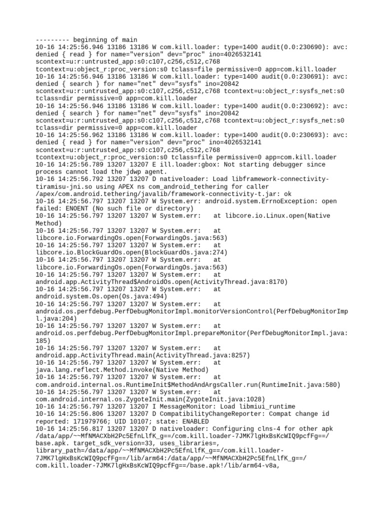 Comkillloader Logcat Pdf Java Programming Language Operating 5833