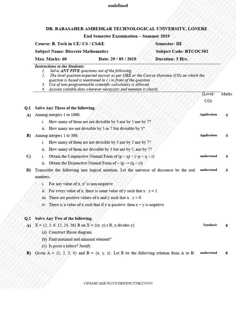2.dm Question Paper | PDF | Mathematics | Mathematical Logic