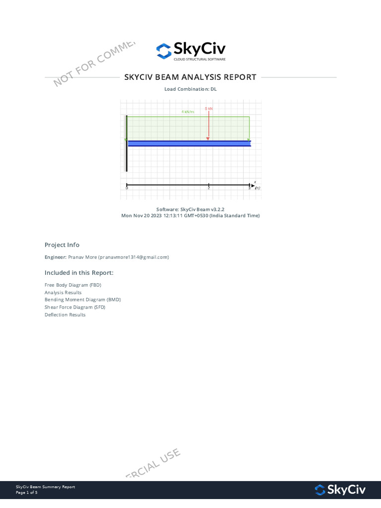 SkyCiv Beam Summary Report_mAO4QxTM5kqifu9CWEYaRl3aNpIDF1F4 | PDF | Bending | Beam (Structure)