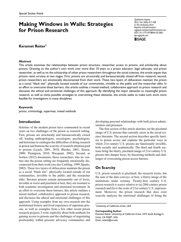 Making Windows in Walls - Strategies For Prison Research - Reiter2014 ...