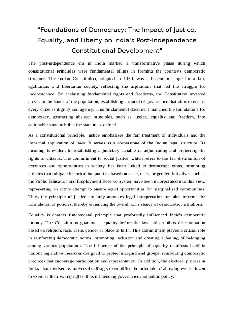 Foundations of Democracy: The Impact of Justice, Equality, and Liberty ...