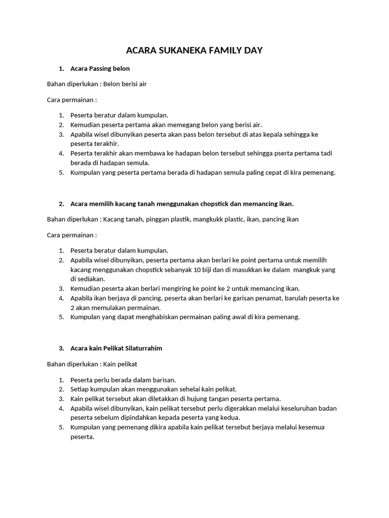 Acara Sukaneka Family Day | PDF