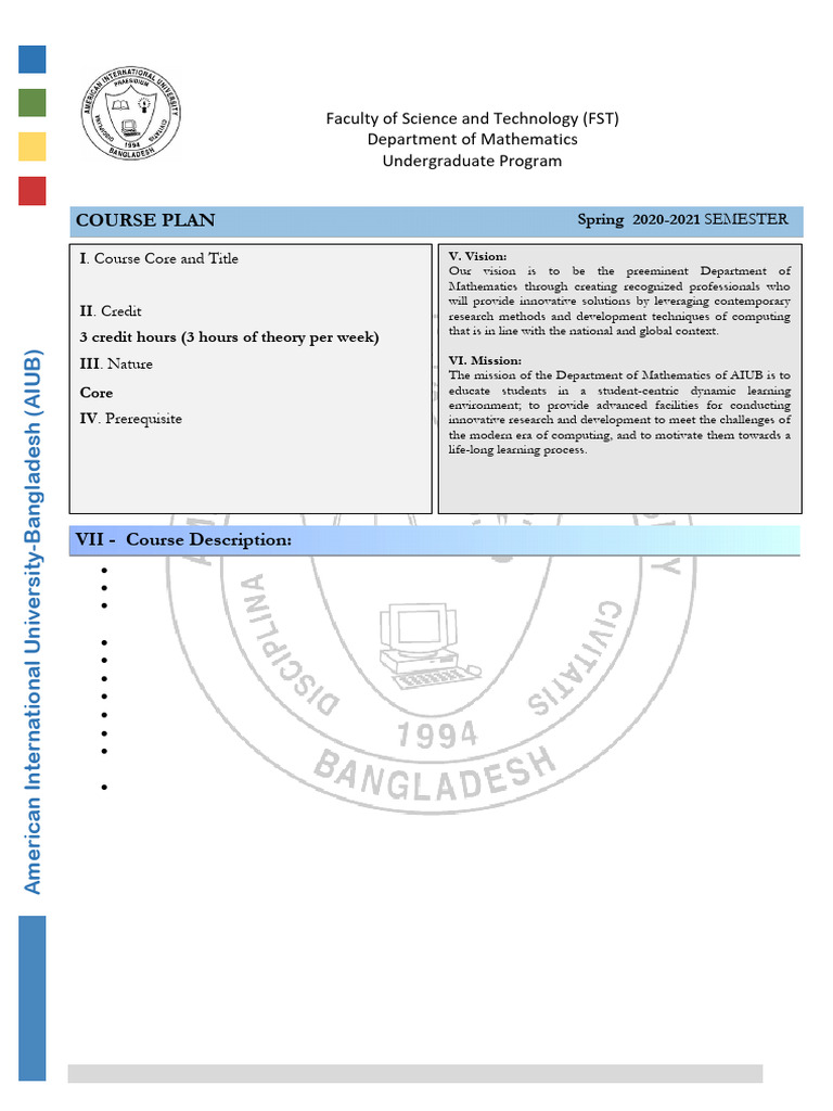 Course Outline (Obe) Math-4 Spring 20-21 | PDF | Eigenvalues And ...
