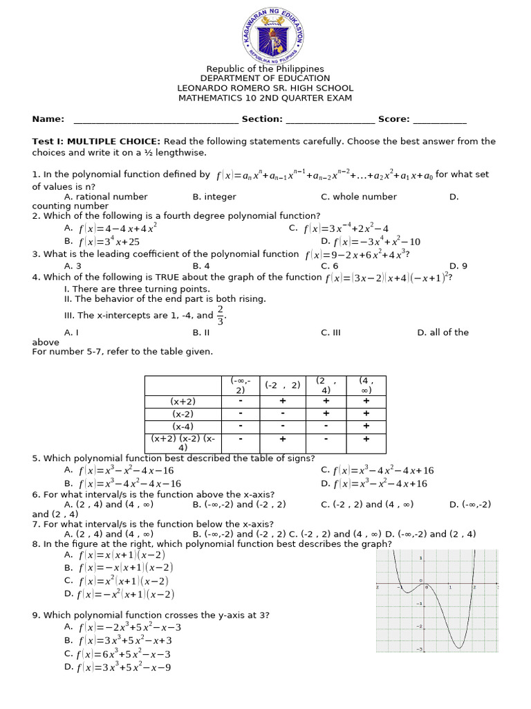 MATH 10- SECOND QUARTER EXAM TQ | PDF | Circle | Tangent