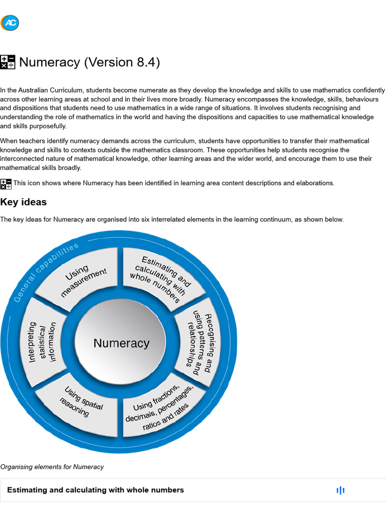 Numeracy (Version 8.4) - The Australian Curriculum (Version 8.4) | PDF