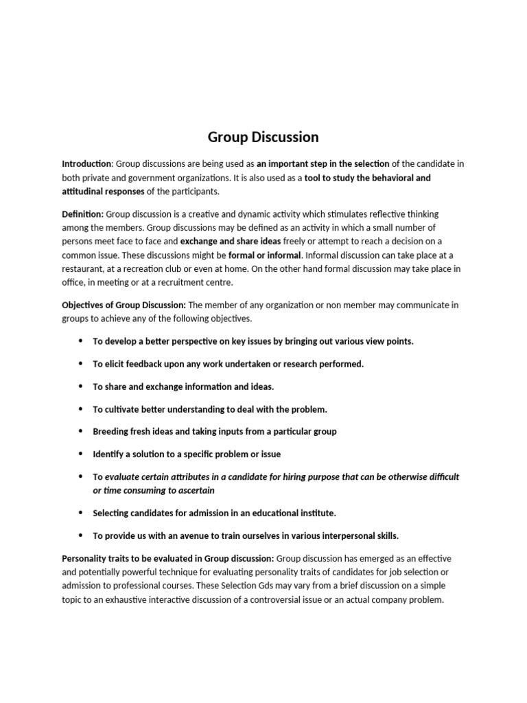 Notes On Group Discussion | PDF | Brainstorming | Thought