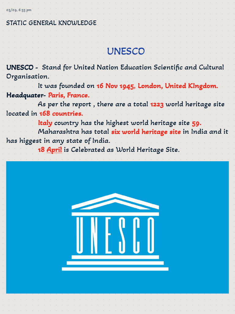 UNESCO Full Details Notes | PDF