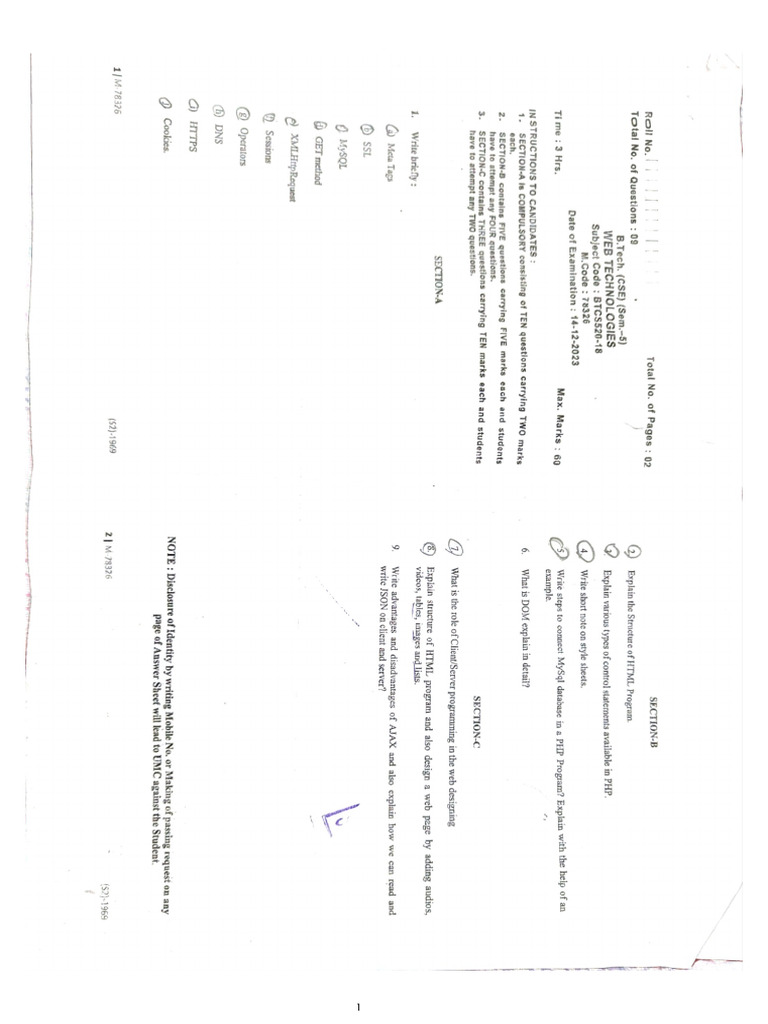 5th SEM CSE PTU Final 2023 | PDF