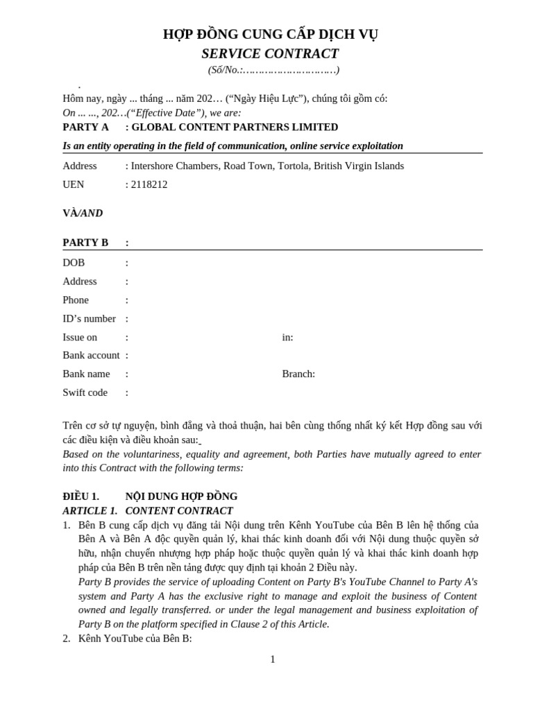 English Contract GLOBAL-YouTube-METUB | PDF