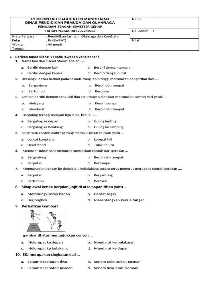 Soal PTS 2 PJOK Kelas 4 K13 | PDF