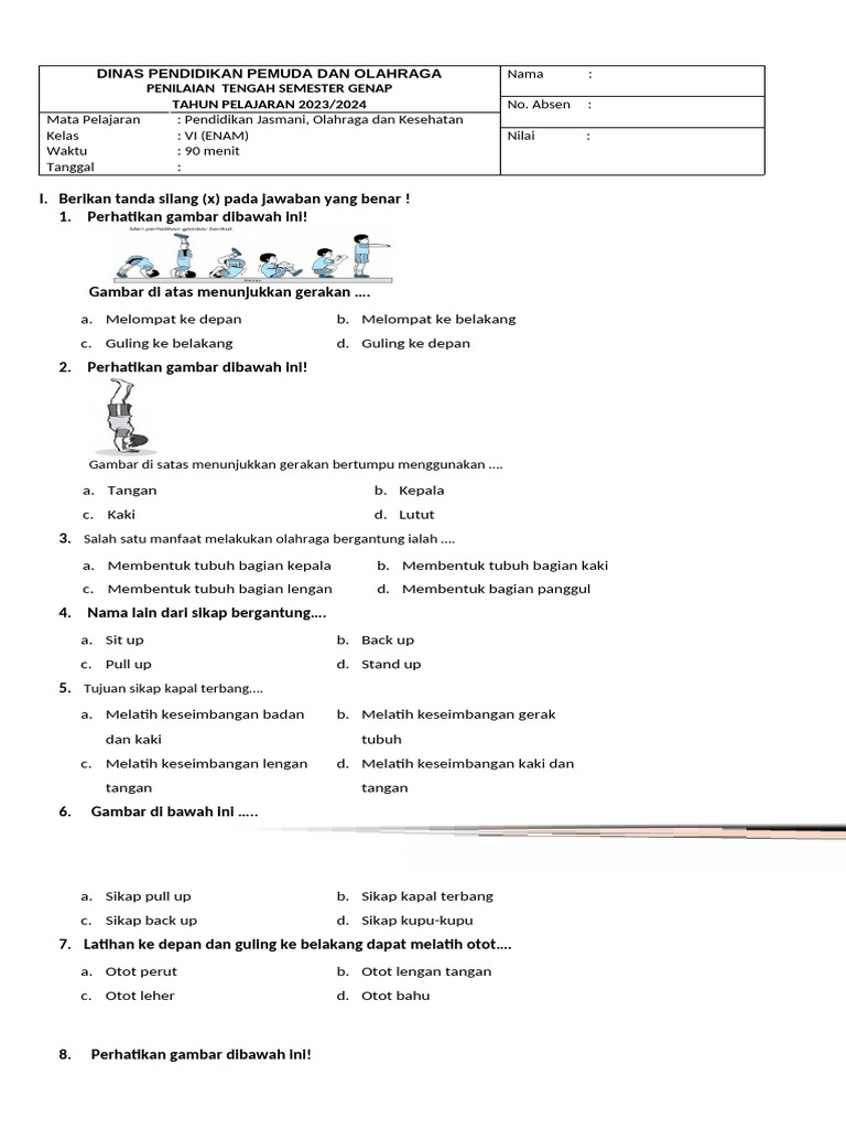Soal PTS 2 PJOK Kelas 6 K13 | PDF