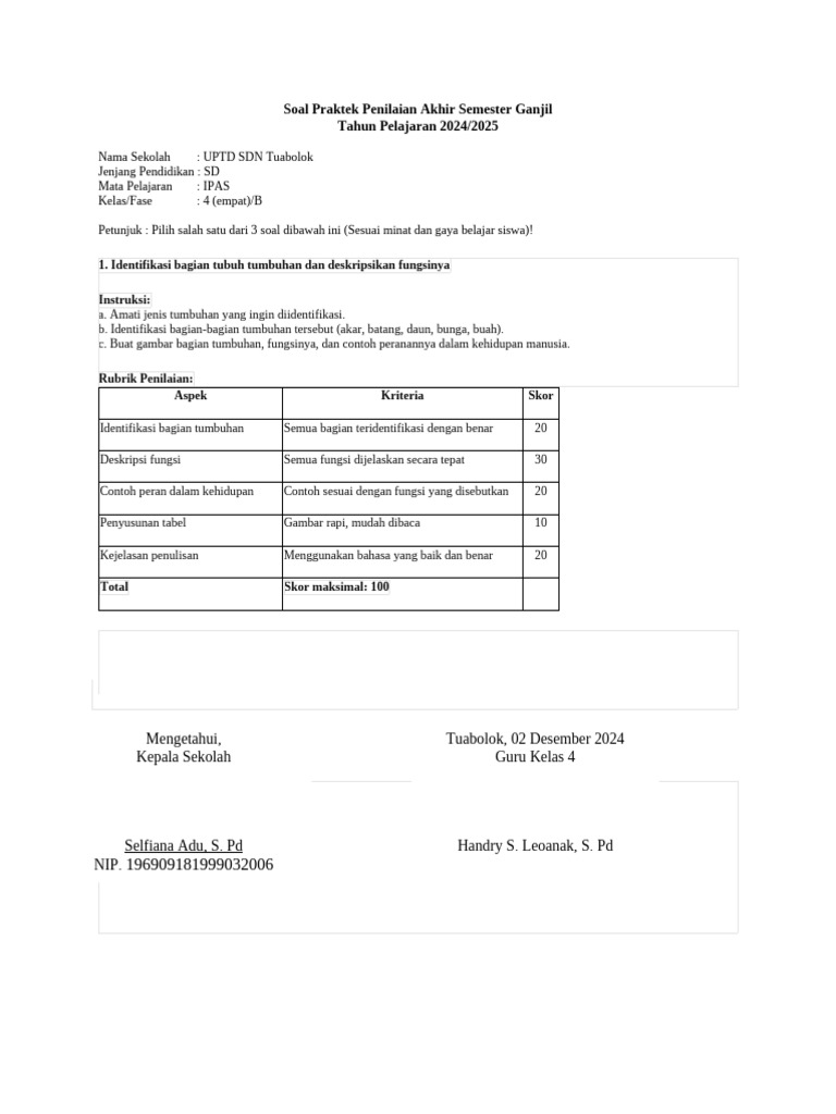 Soal Praktek Penilaian Akhir Semester Ganjil | PDF