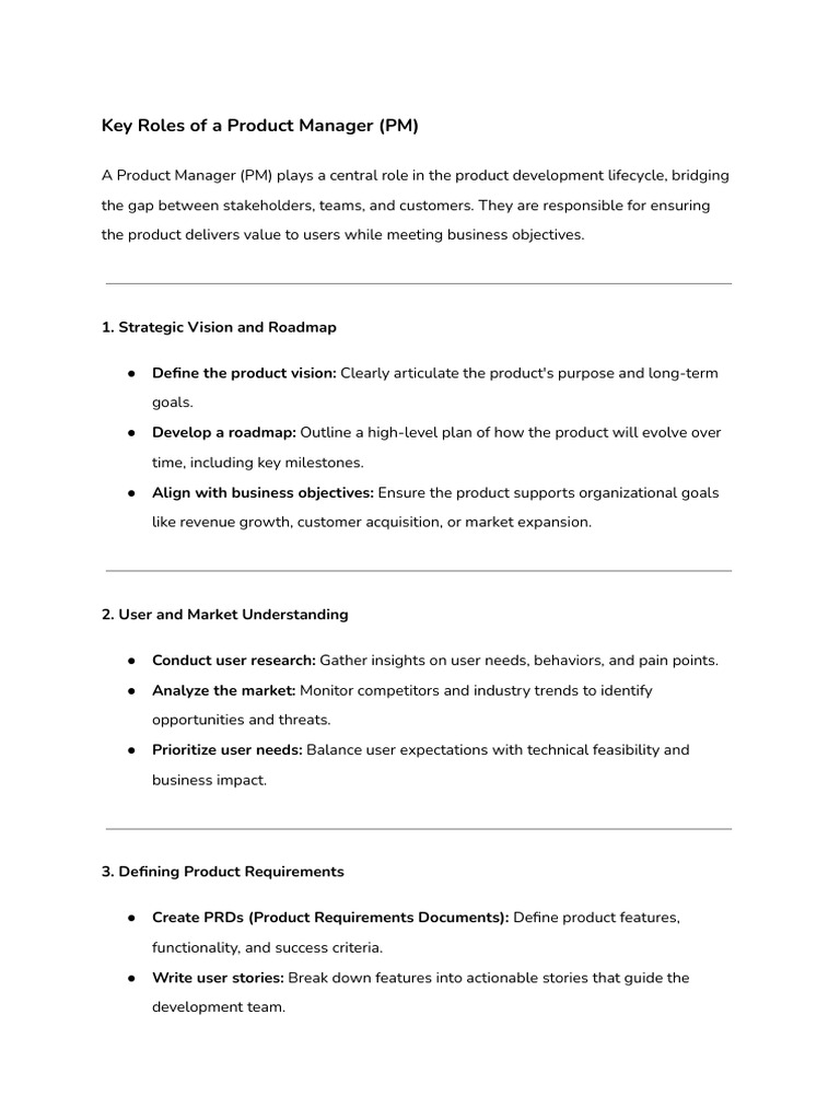 Key Roles of A Product Manager (PM) | PDF | Analytics | Usability