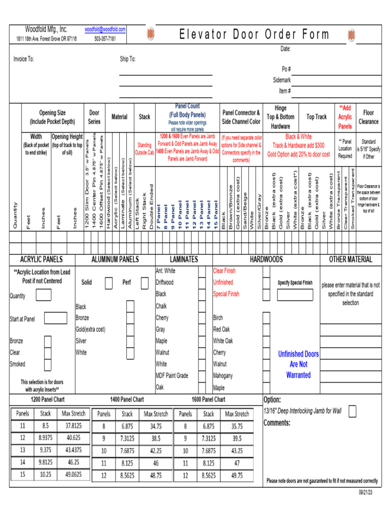 AccDoor Combined Order Form All Series 2023 | PDF | Door