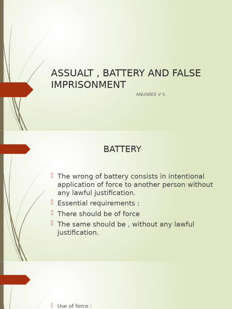 Assualt, Battery and False Imprisonment - PPTX by Badri Raj | PDF ...