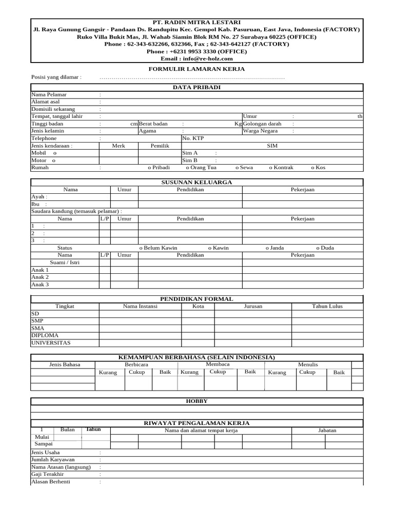 Application Form Data Karyawan | PDF