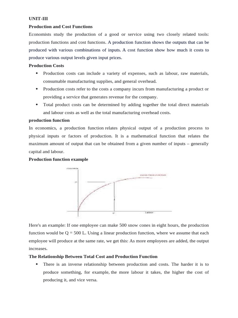 Unit Iii Production And Cost Function Pdf Production Function Long Run And Short Run