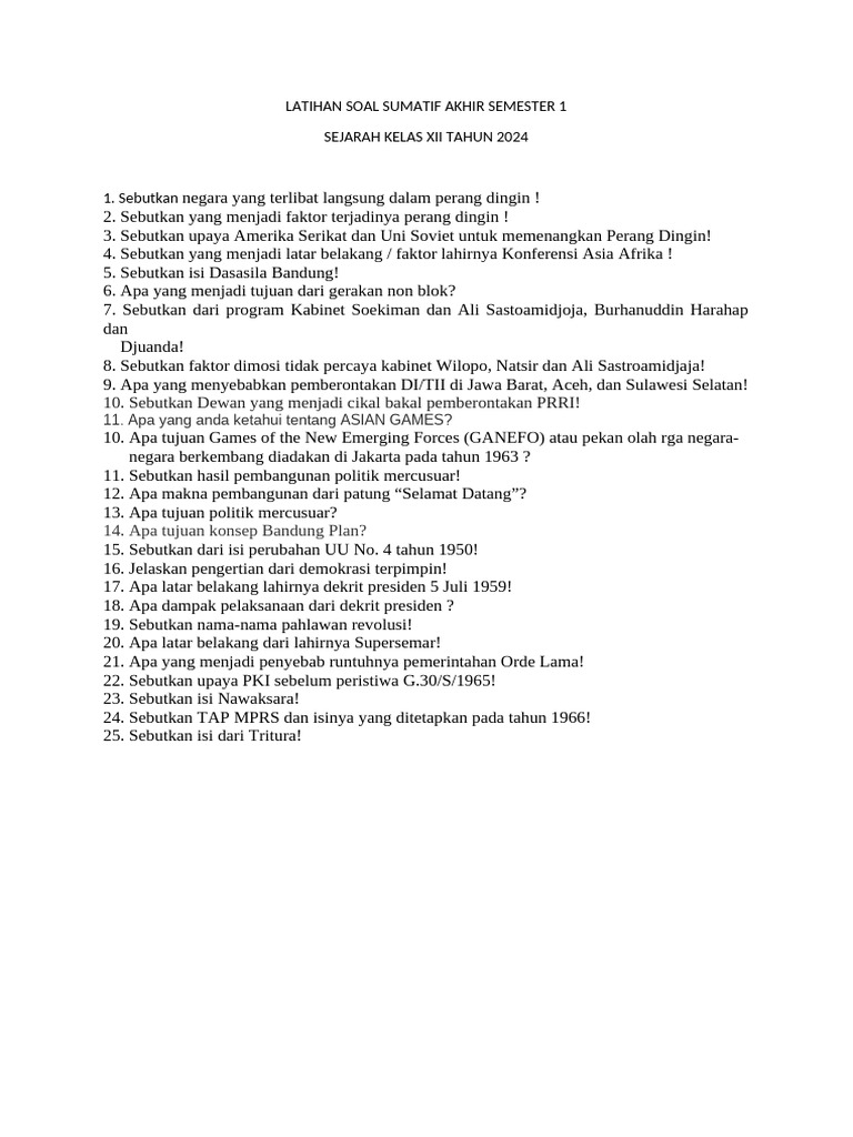 Latihan SOAL SUMATIF KLS XII 2024 2025 | PDF