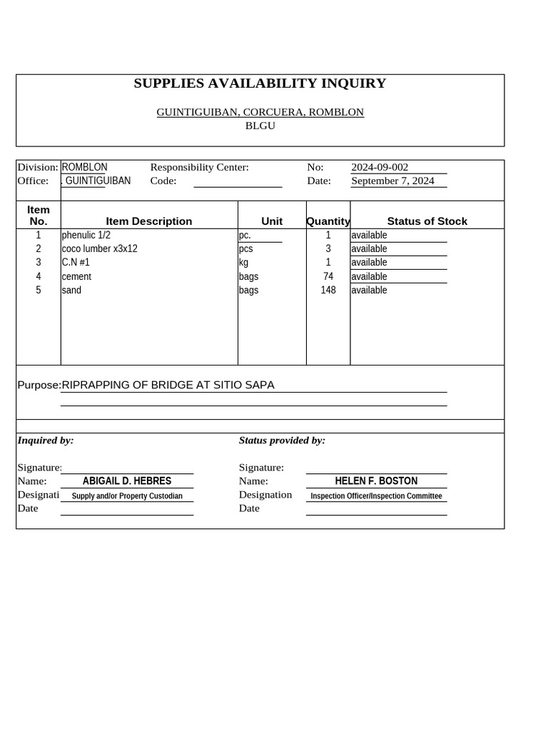 Sai For Riprapping of Bridge at Sitio Sapa | PDF
