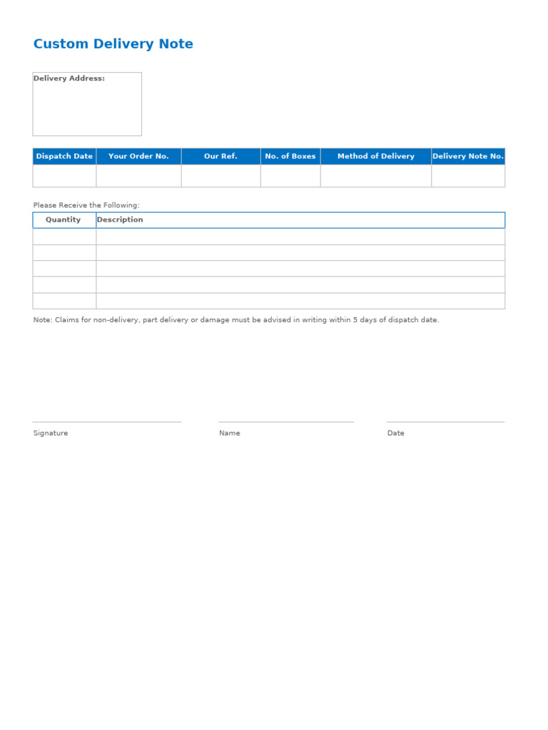 Custom Delivery Notes | PDF