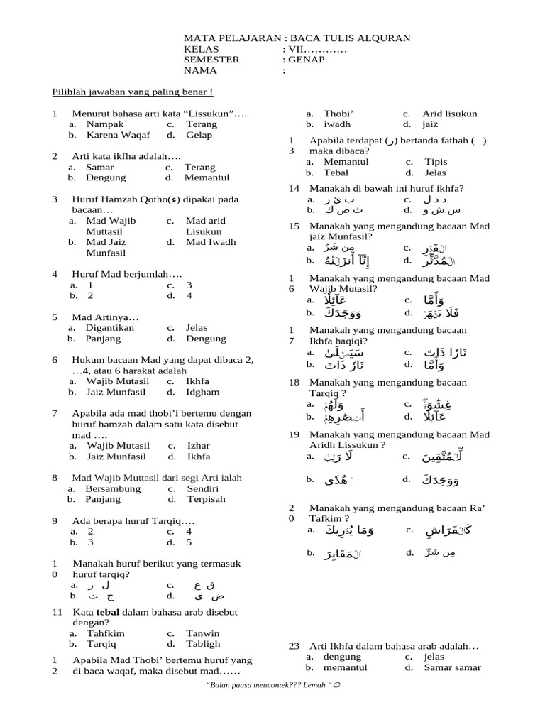 Soal Mid Bta Sems 2 | PDF