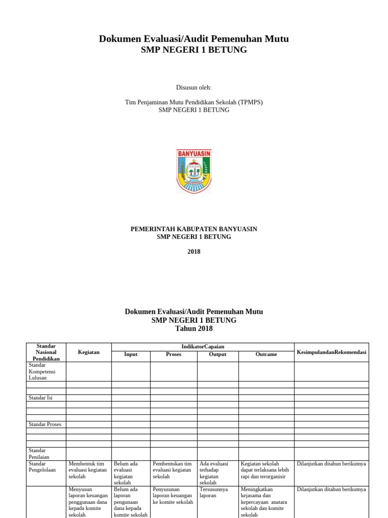 RISKA 4. Contoh Audit Mutu SMP Sembawa | PDF